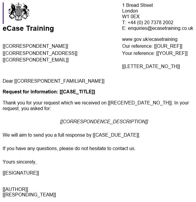 eCase Help :: Create a document with mail merge fields