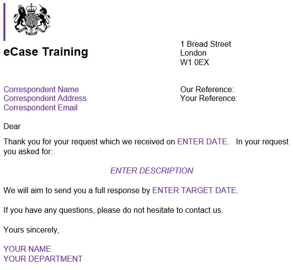 eCase Help :: Create a document with mail merge fields